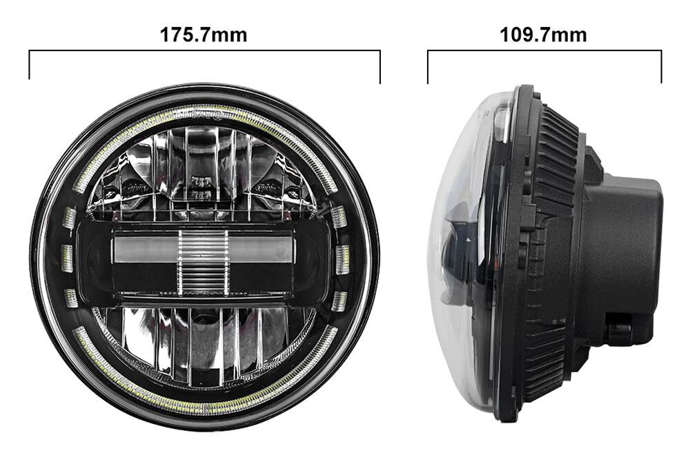 Race Sport® JJKDKK7 - 7" Round Black Diamond Series Halo LED Headlights