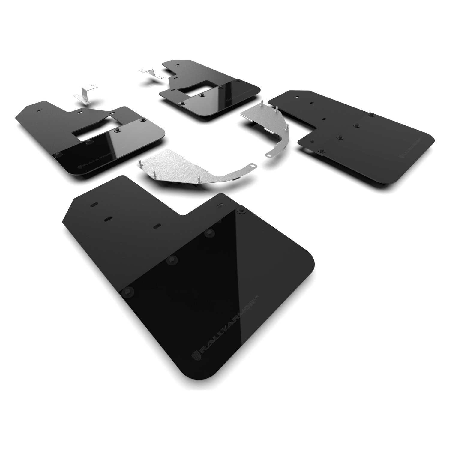 Rally Armor® MF85-RR-ST-MBK - Black Mud Flap Kit with Metallic Black ...