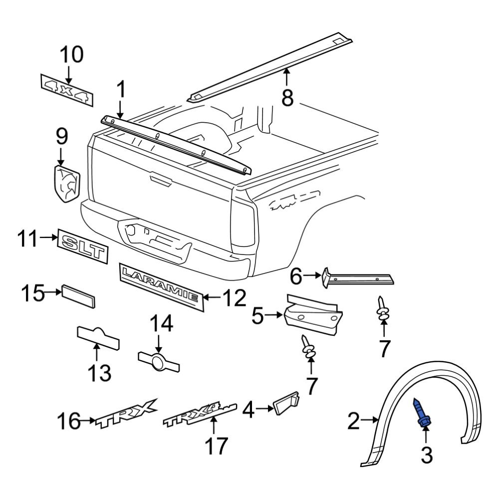 Ram OE 6510174AA - Wheel Arch Flare Screw