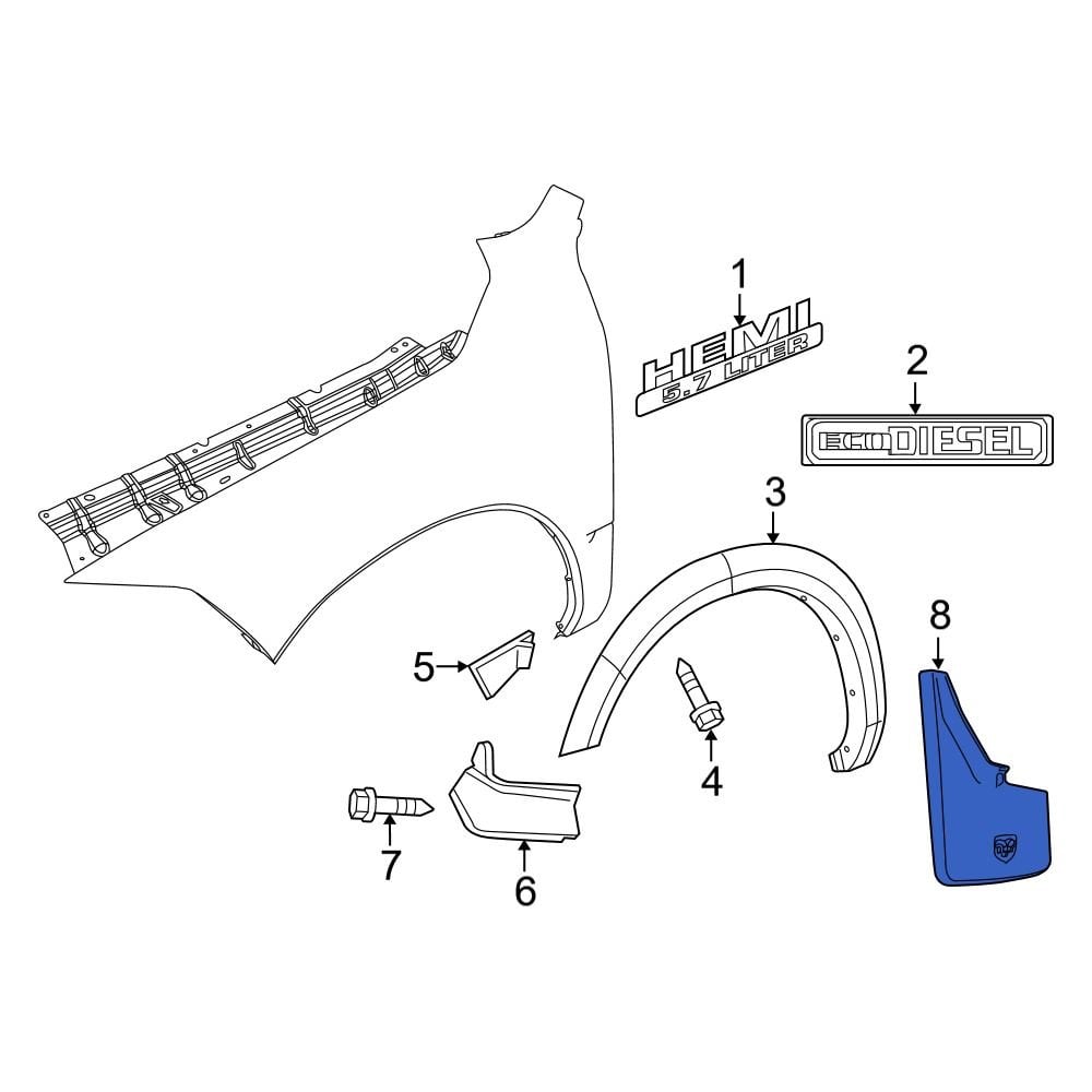 Ram OE 82214137 - Front Mud Flap Kit