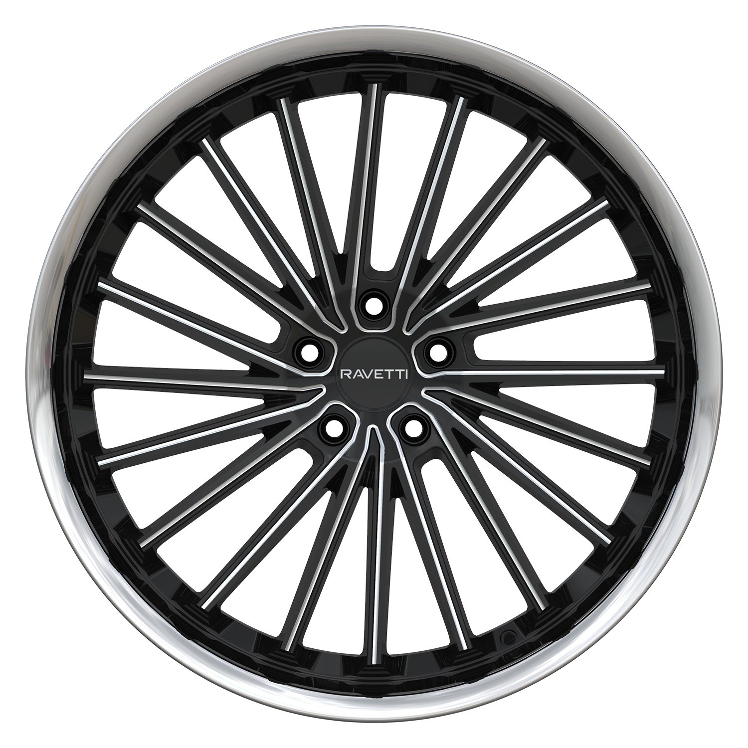 RAVETTI® M14 Wheels - Black with Milled SS Lip Rims