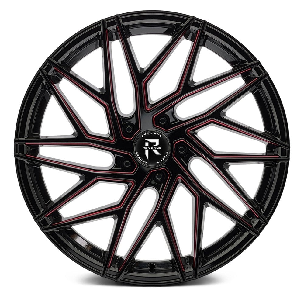 REVENGE LUXURY® RL-102 Wheels - Black with Red Milled Accents Rims