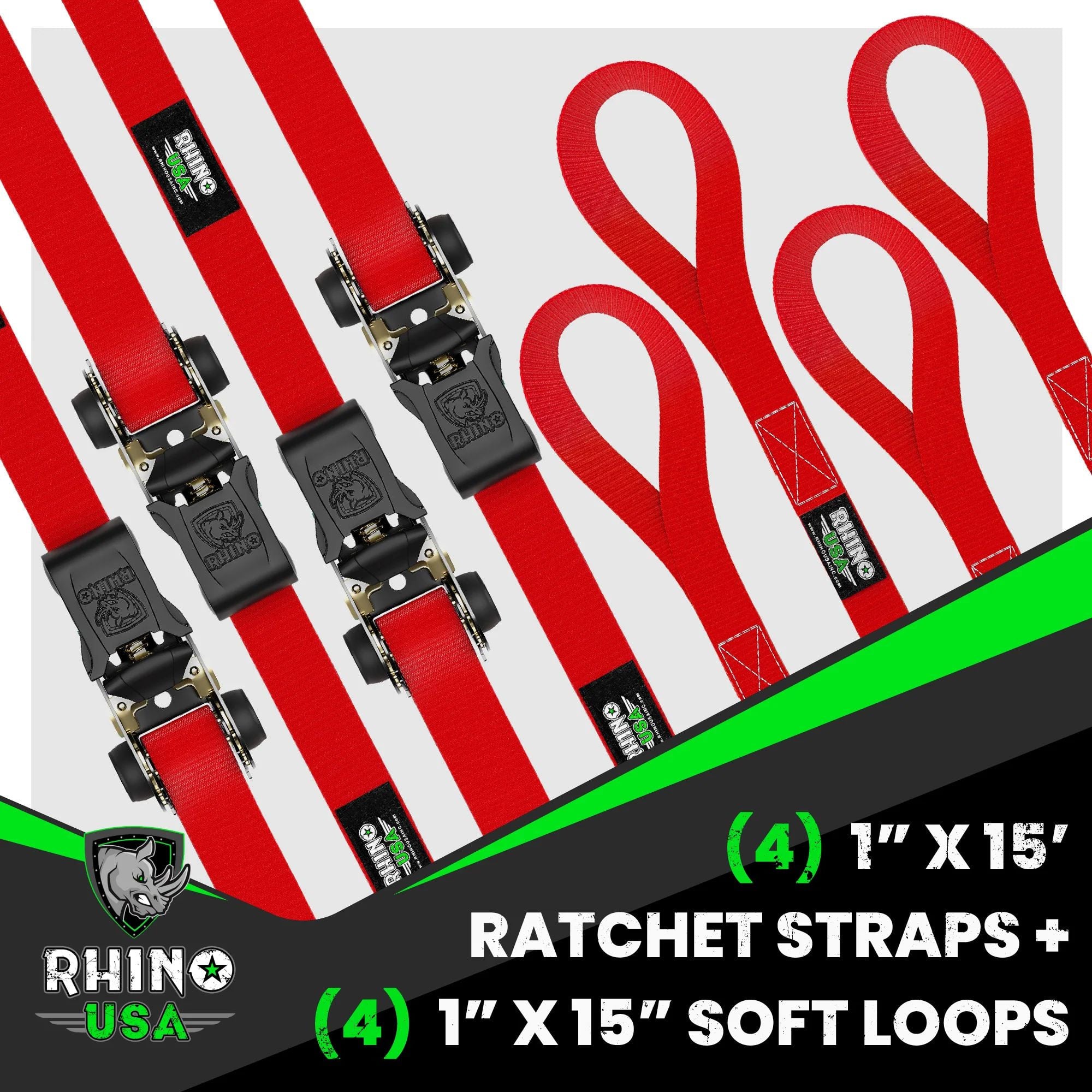 Rhino USA® RCHT-4PACK-RED - Ratchet Tie-Down Set