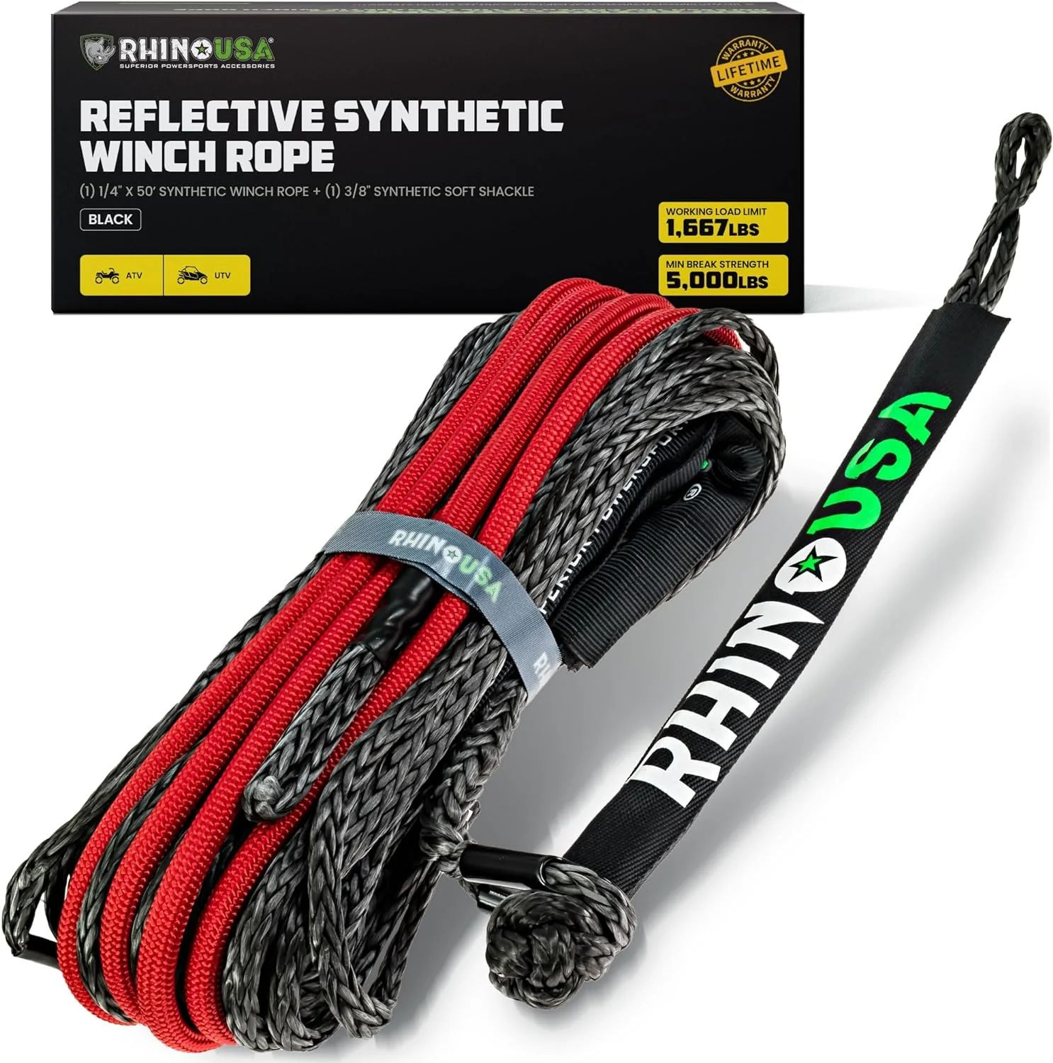 Rhino USA® RG-SRWIN1450-BLK - Synthetic Winch Rope
