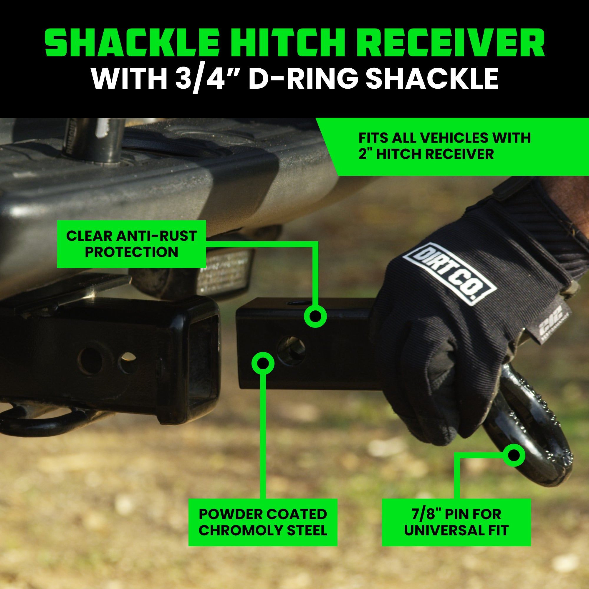 Rhino USA® RNO-20STRAPHITCH - Tow Strap & Shackle Hitch Receiver Combo