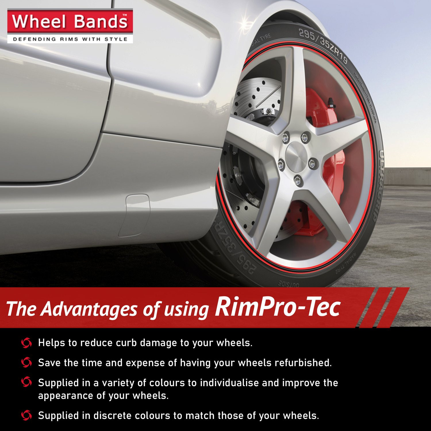 RimPro-Tec® WBRRBK - Wheelbands™ 13 to 22" Black Insert and Red Track ...