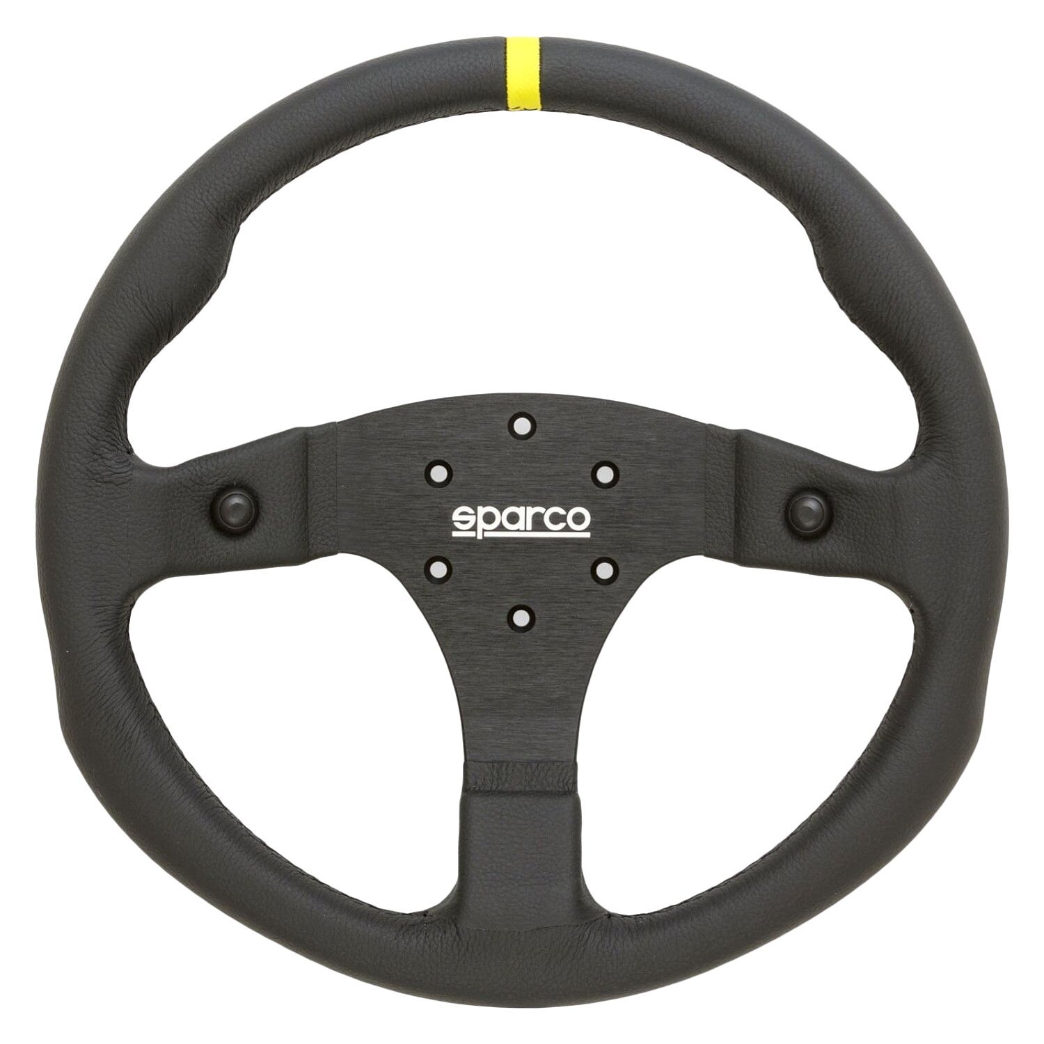 Sparco® - 3-Spoke R350 Steering Wheel with Yellow Leather Center Stripe ...