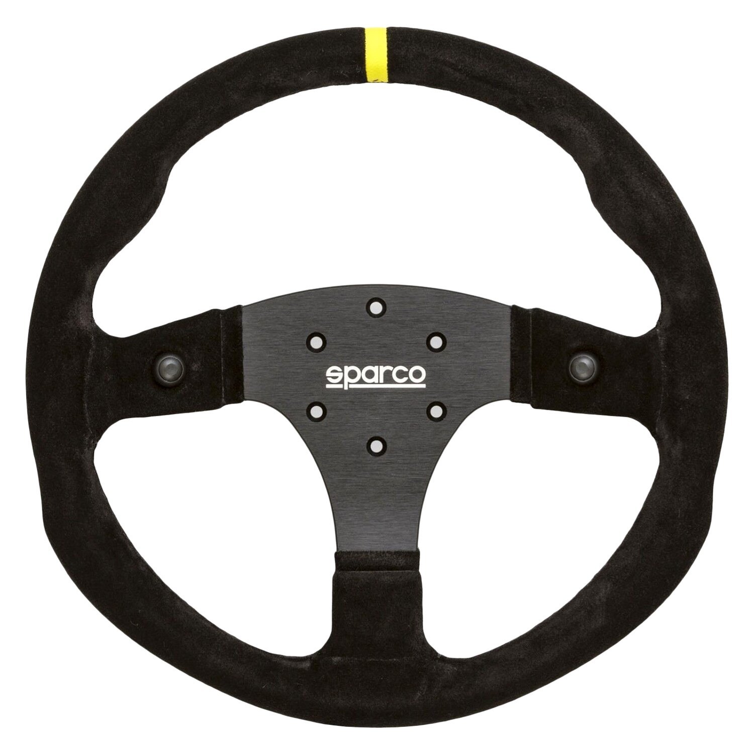 Sparco® - 3-Spoke R350 Steering Wheel with Yellow Leather Center Stripe ...