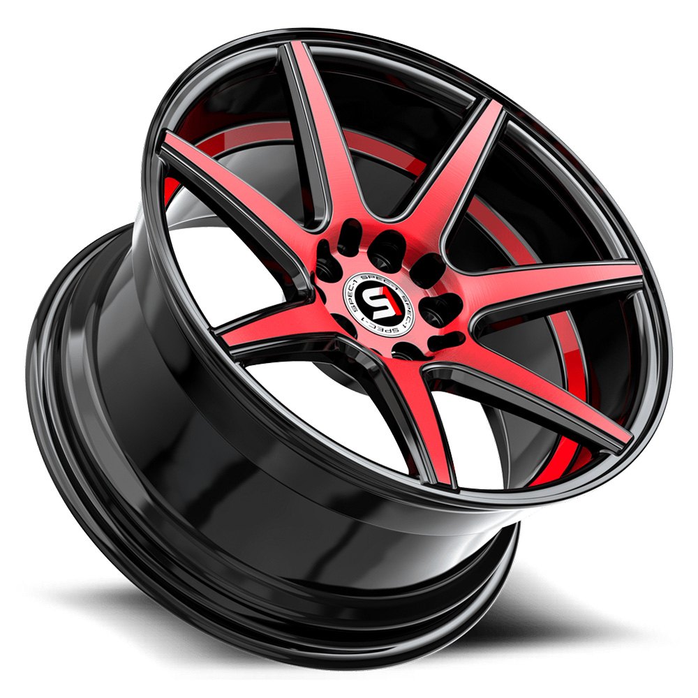 SPEC-1® SP-73 Wheels - Gloss Black with Machined Face and Red Undercut Rims