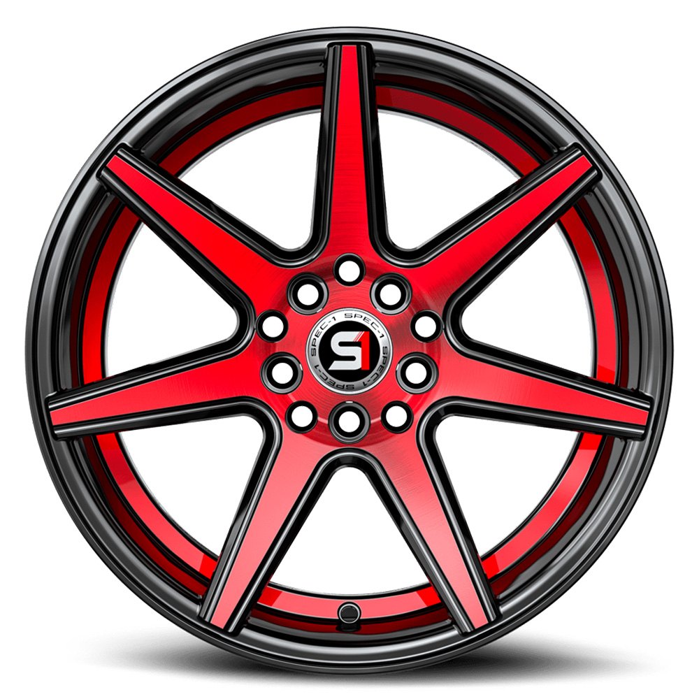 SPEC-1® SP-73 Wheels - Gloss Black with Machined Face and Red Undercut Rims