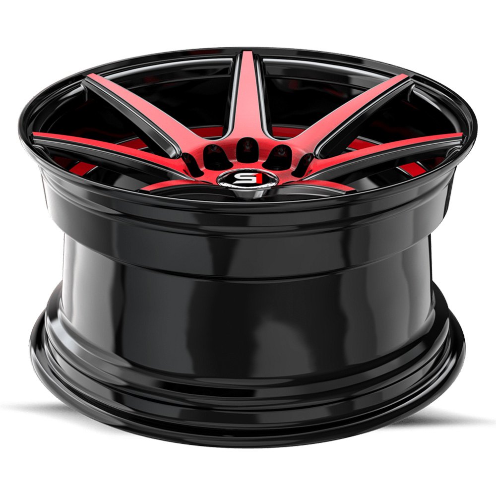 SPEC-1® SP-73 Wheels - Gloss Black with Machined Face and Red Undercut Rims
