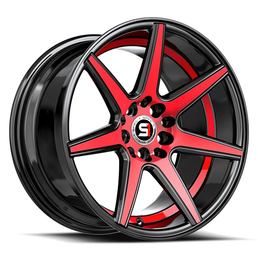 SPEC-1® SP-73 Wheels - Gloss Black with Machined Face and Red Undercut Rims