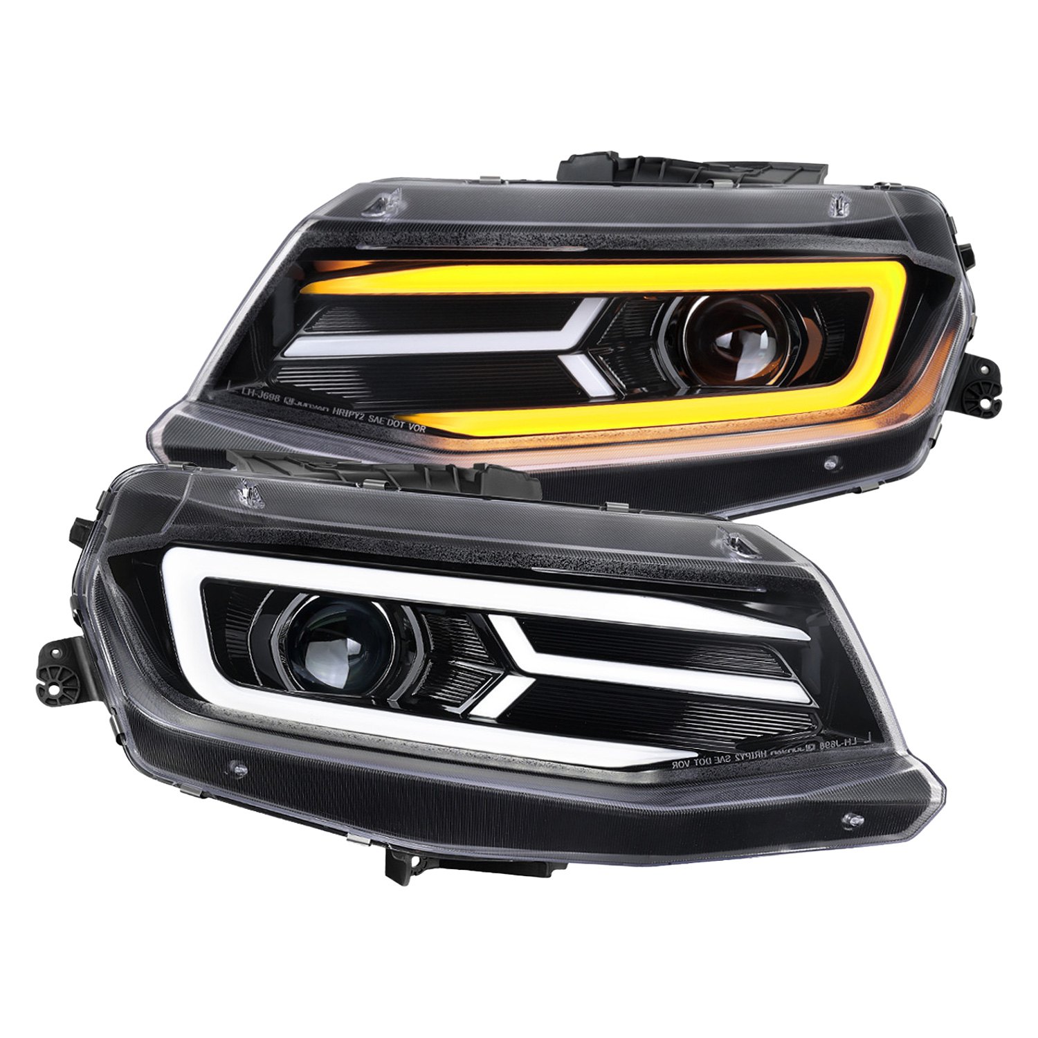 Spec-D® LHP-CMR16BK-SQ-TM - Driver and Passenger Side Black Headlights