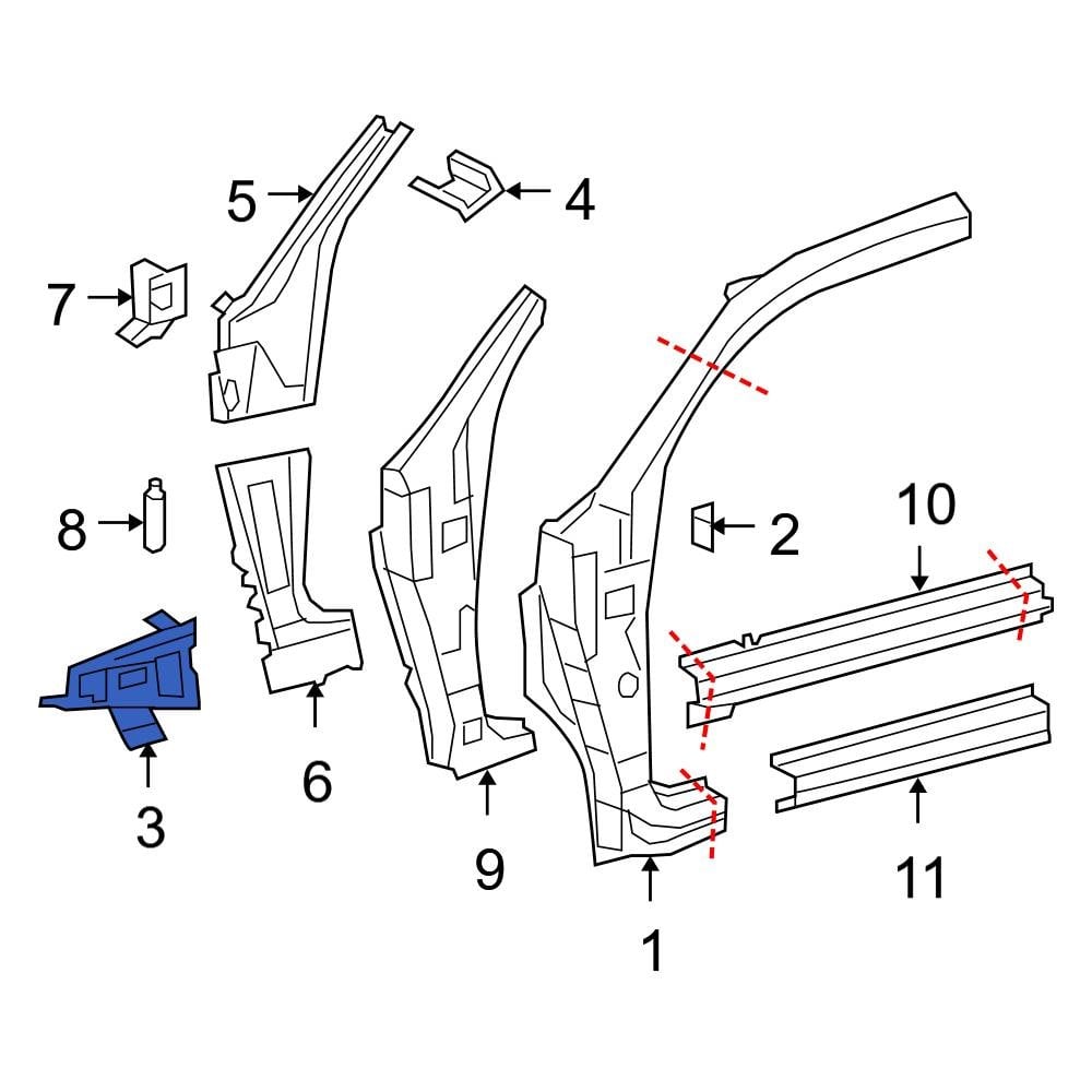 Toyota OE 611030C010 - Right Body A-Pillar Reinforcement
