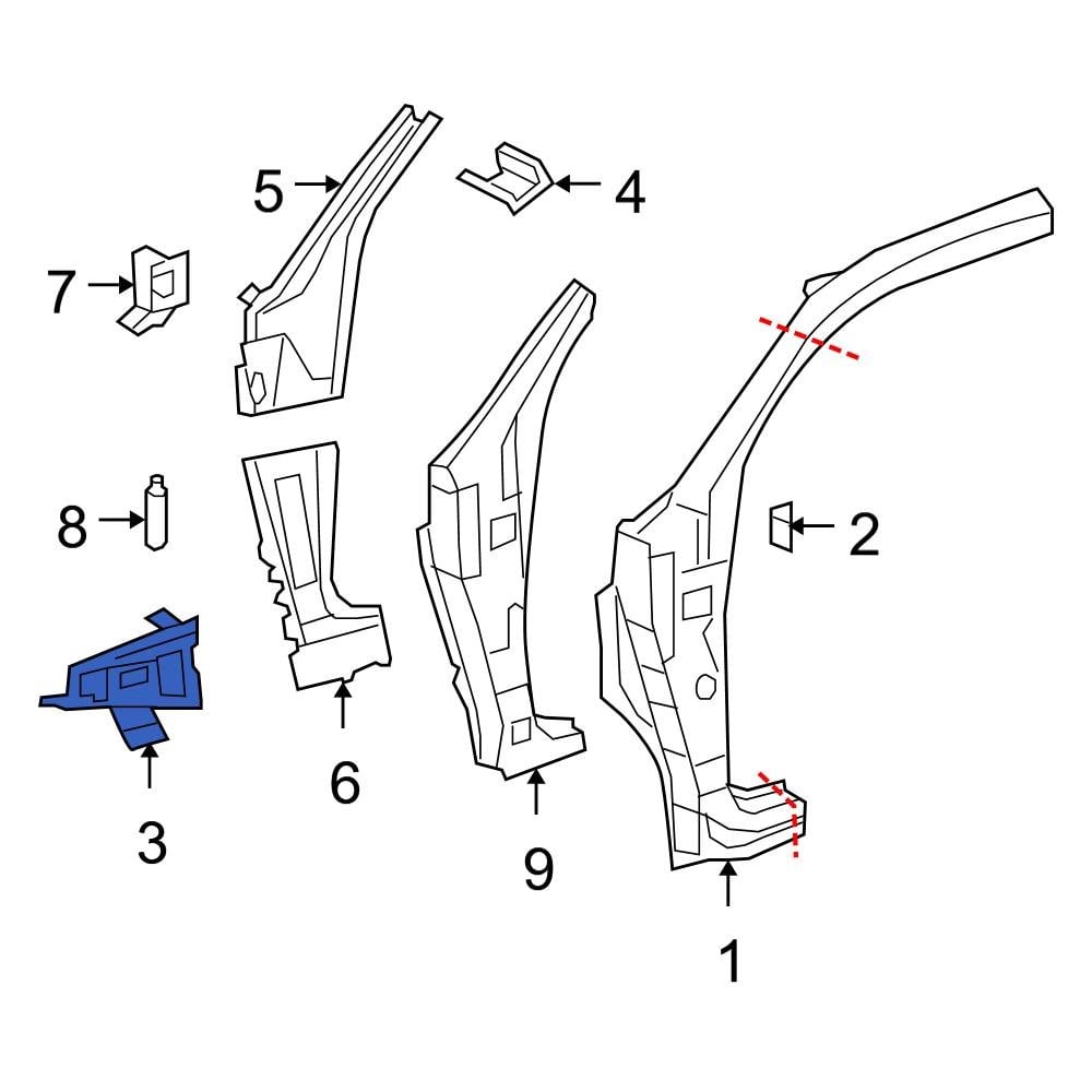 Toyota OE 611040C010 - Left Body A-Pillar Reinforcement