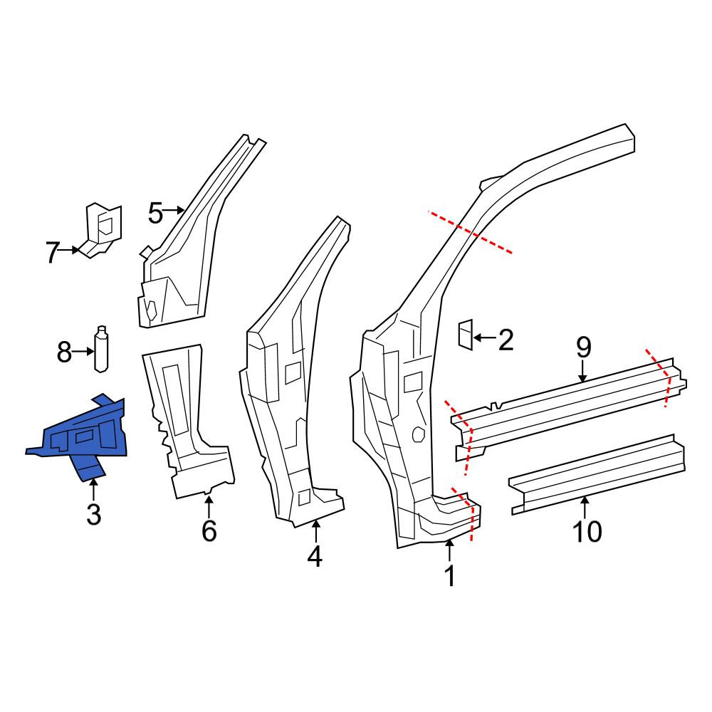 Toyota OE 611040C010 - Left Body A-Pillar Reinforcement