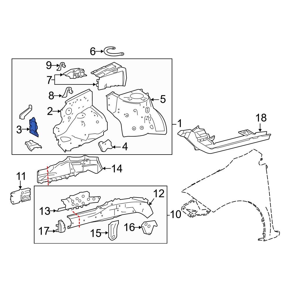 Toyota OE 5381402170 - Front Left Fender Apron Extension