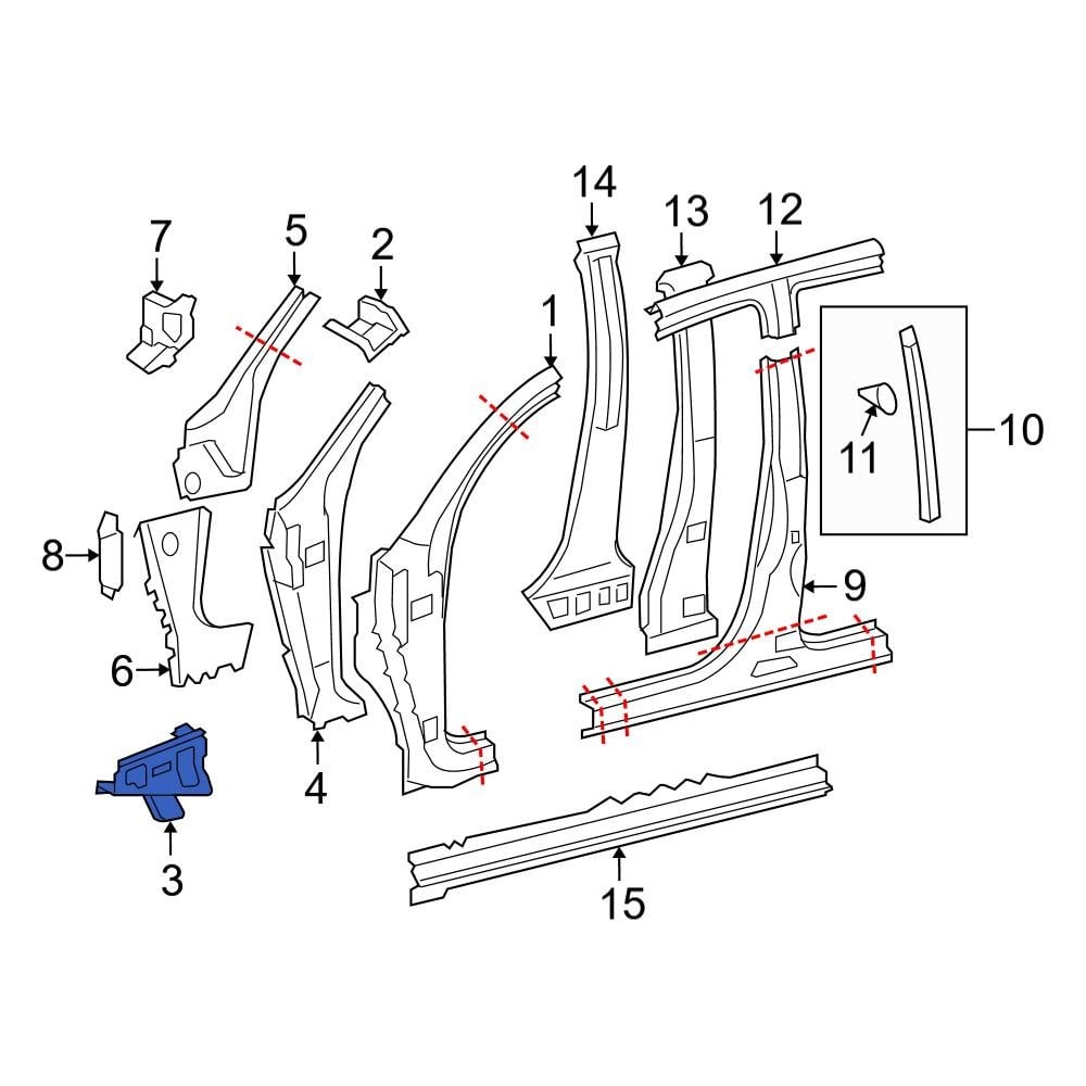 Toyota OE 611040C010 - Left Body A-Pillar Reinforcement