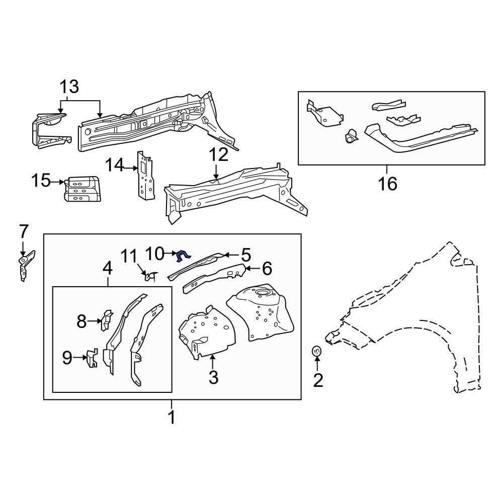 Toyota OE 5373802160 - Rear Left Fender Rail Bracket