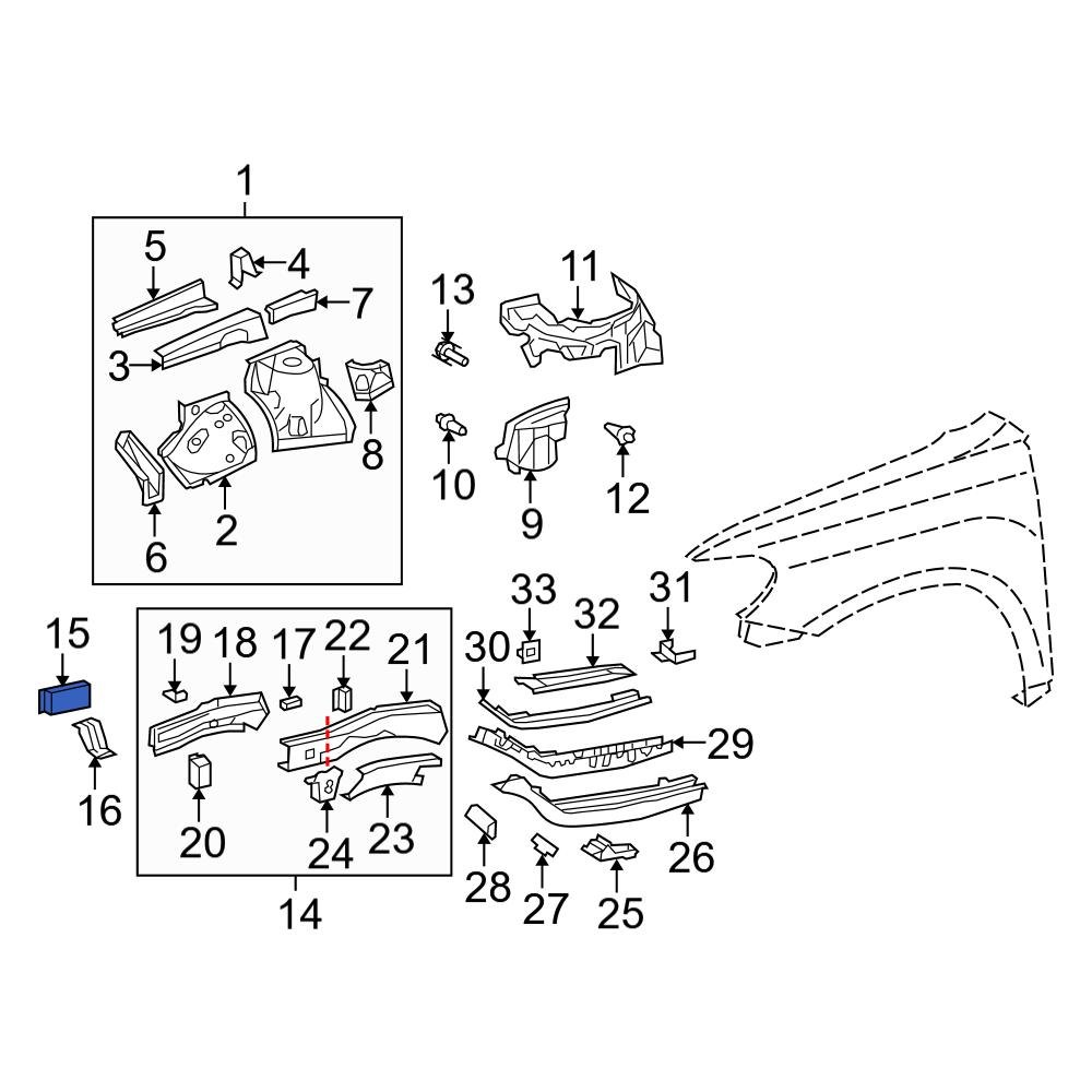 Toyota OE 571130E010 - Front Right Frame Rail End