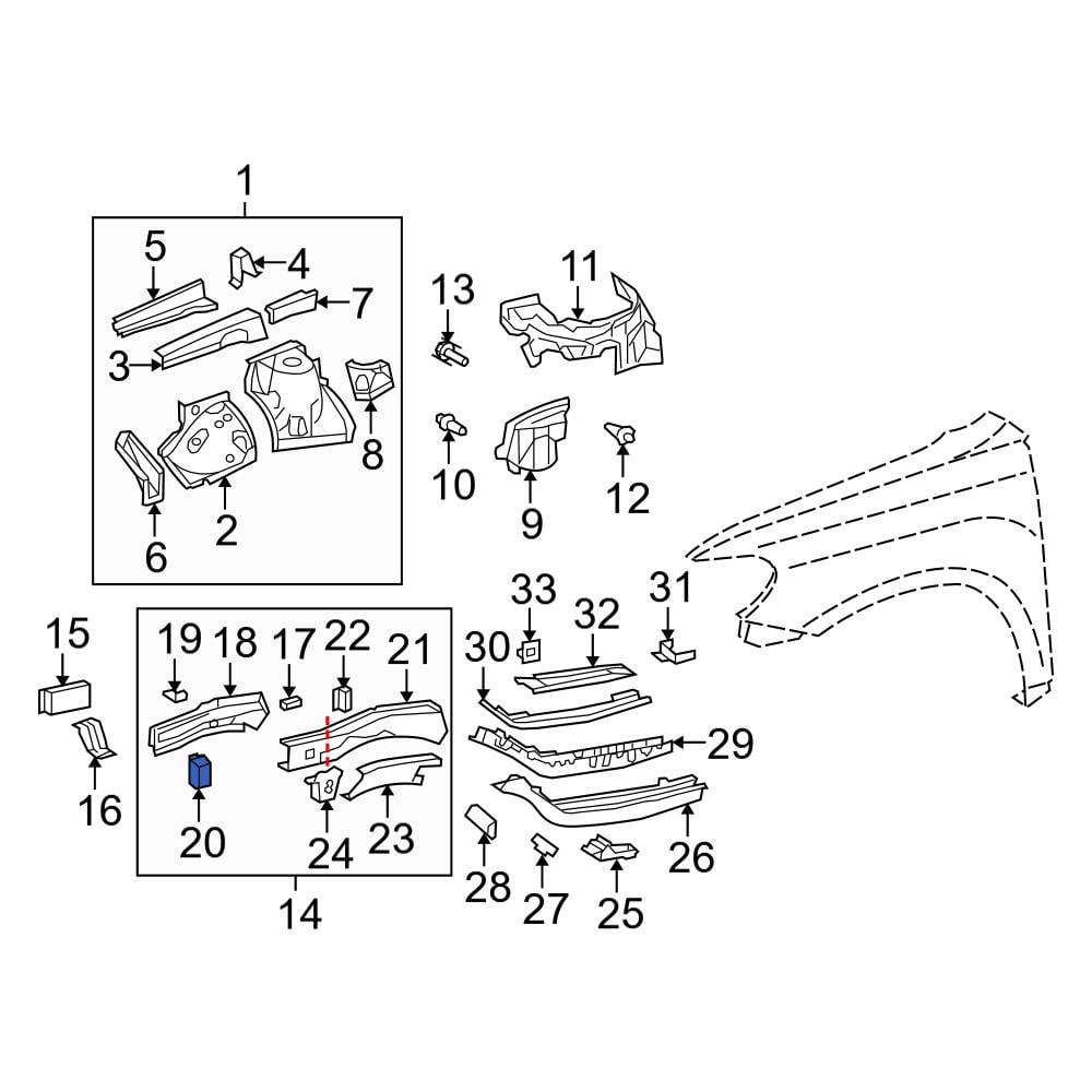 Toyota OE 570220E011 - Front Left Bumper Impact Bar Bracket