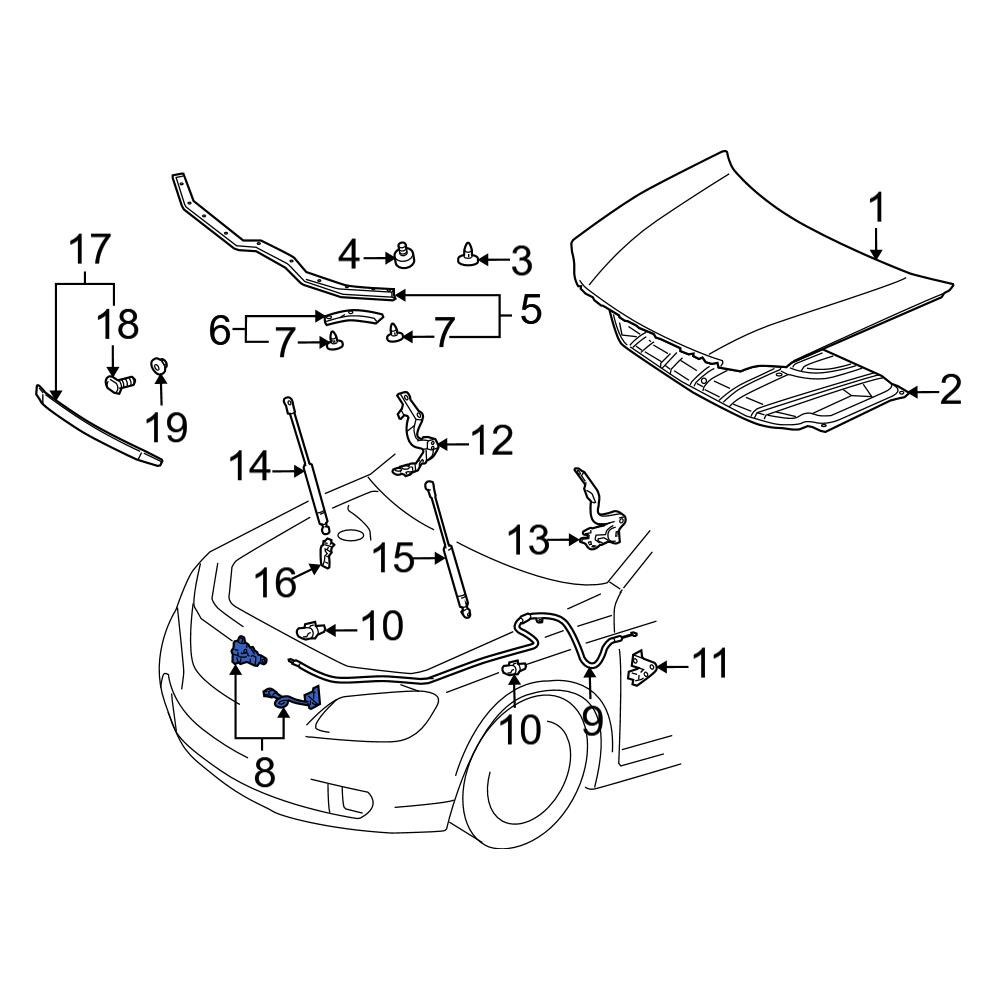 Toyota OE 53510AC060 - Front Hood Latch