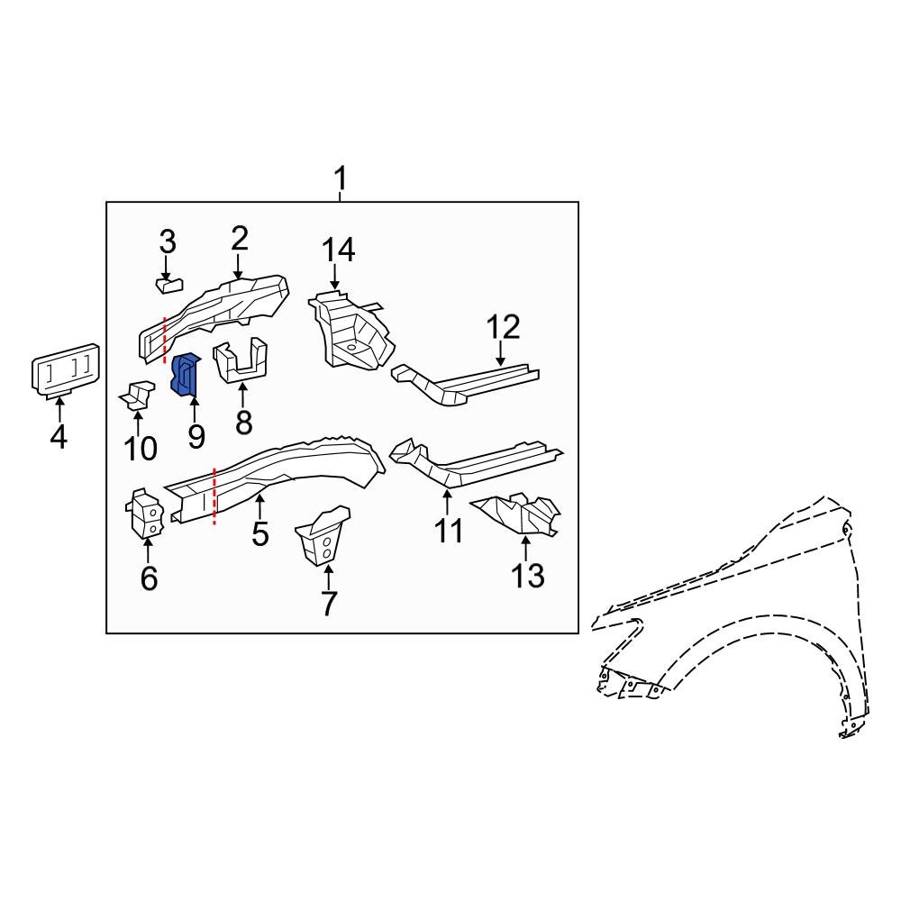 Toyota OE 5715206010 - Front Left Frame Side Member Reinforcement