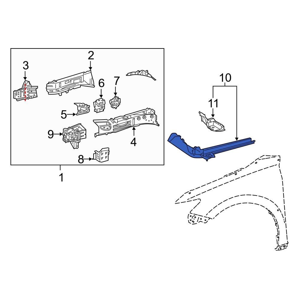 Toyota OE 5109406010 - Front Left Floor Side Rail Reinforcement