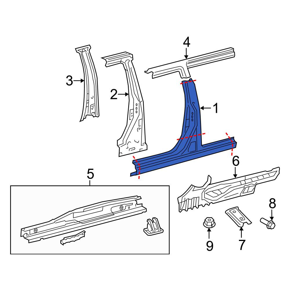 Toyota OE 6131208020 - Left Body B-Pillar and Rocker Panel
