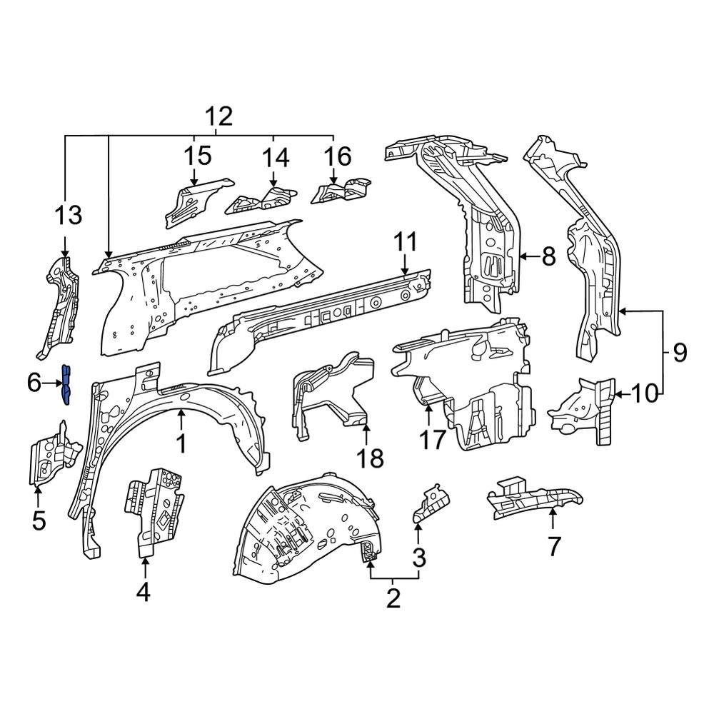 Toyota OE 613150E070 - Lower Body C-Pillar Reinforcement Bracket