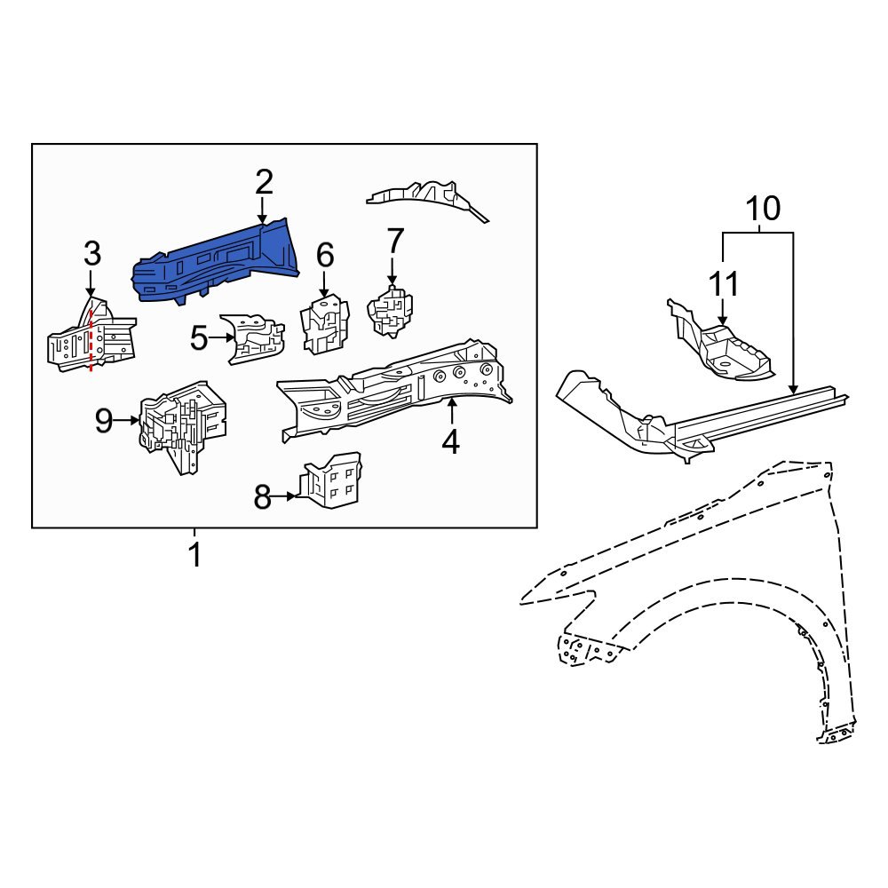 Toyota OE 5701706140 - Front Left Rearward Frame Side Member