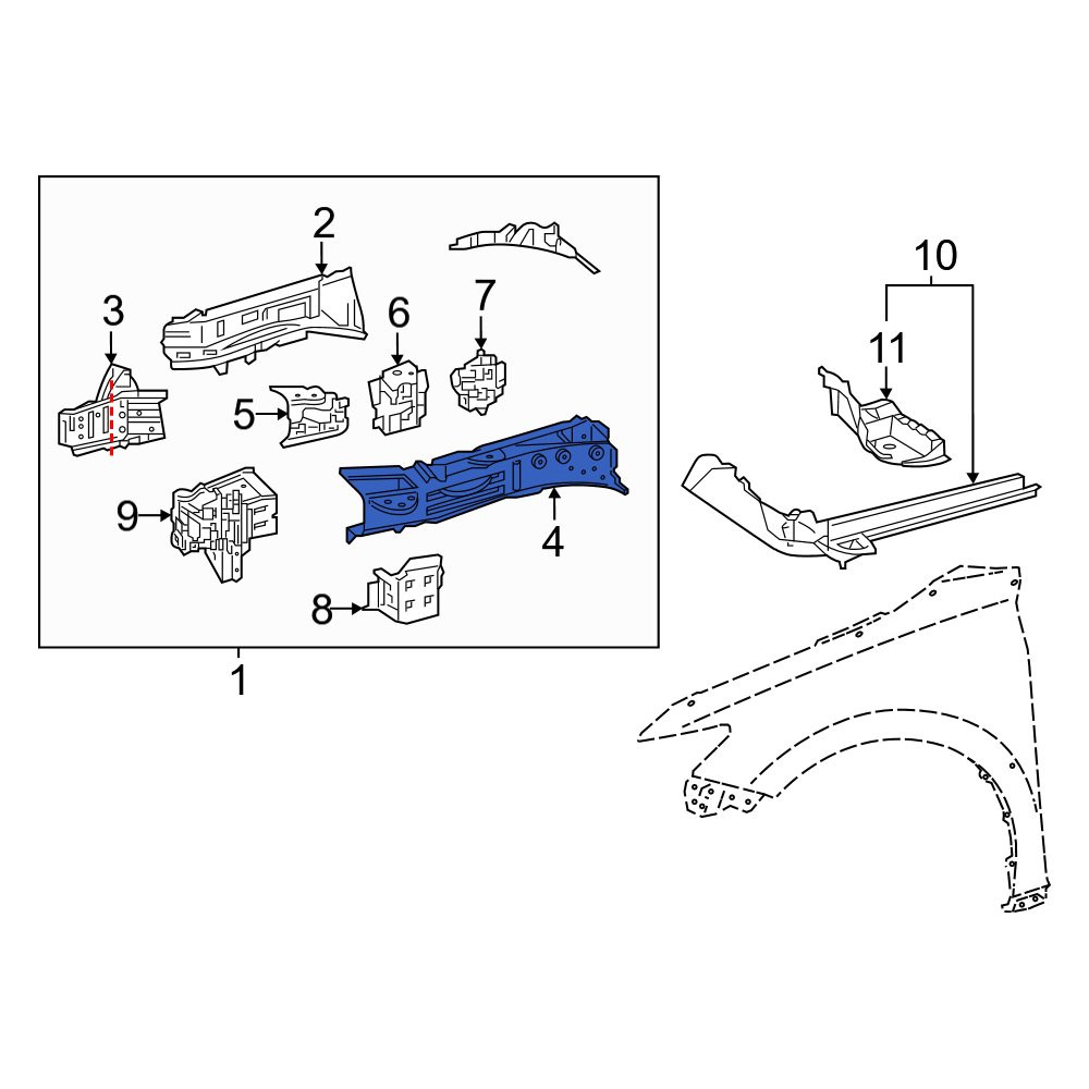 Toyota OE 5701706140 - Front Left Rearward Frame Side Member