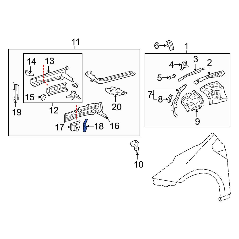 Toyota OE 5720347011 - Front Right Frame Rail End