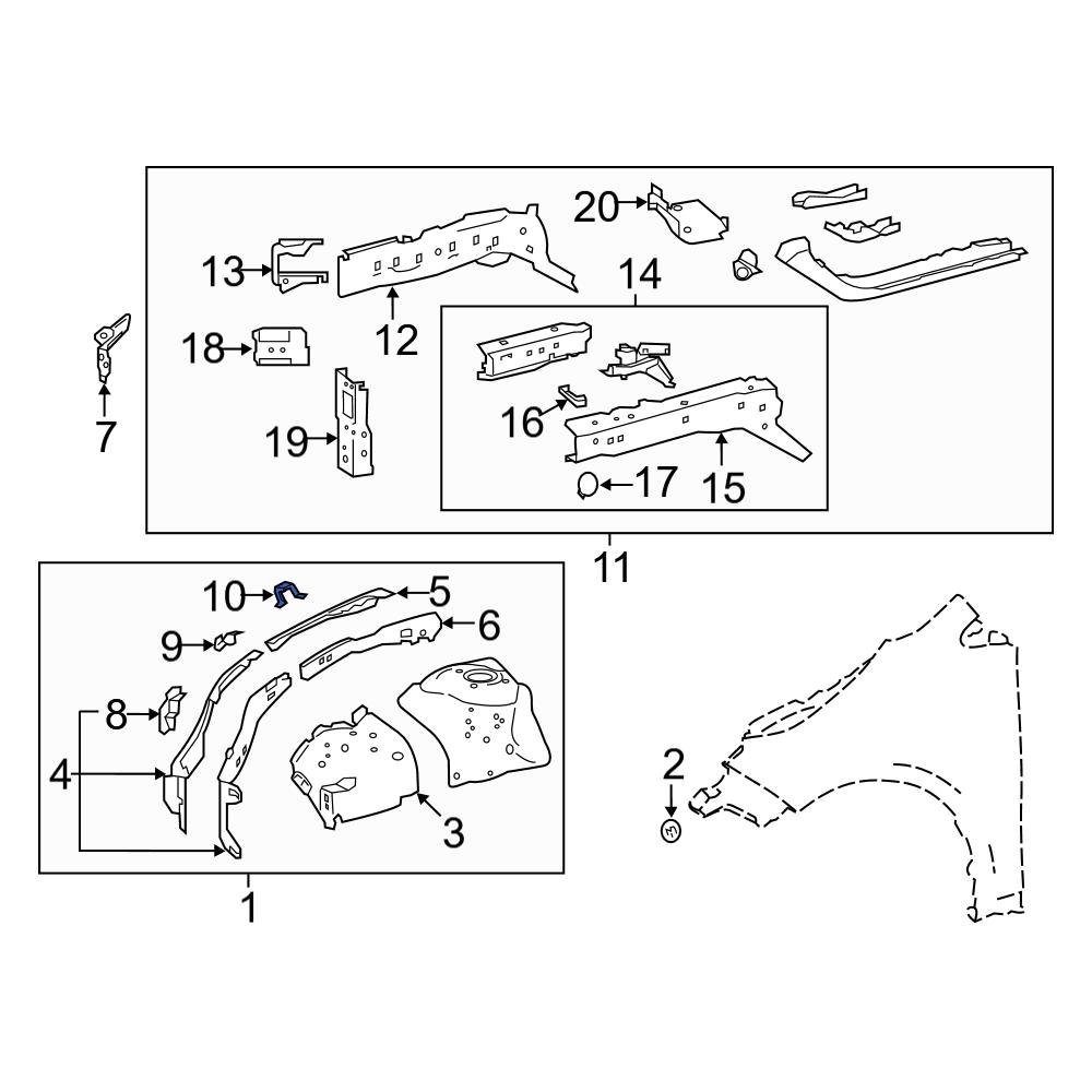Toyota OE 5373802160 - Rear Left Fender Rail Bracket