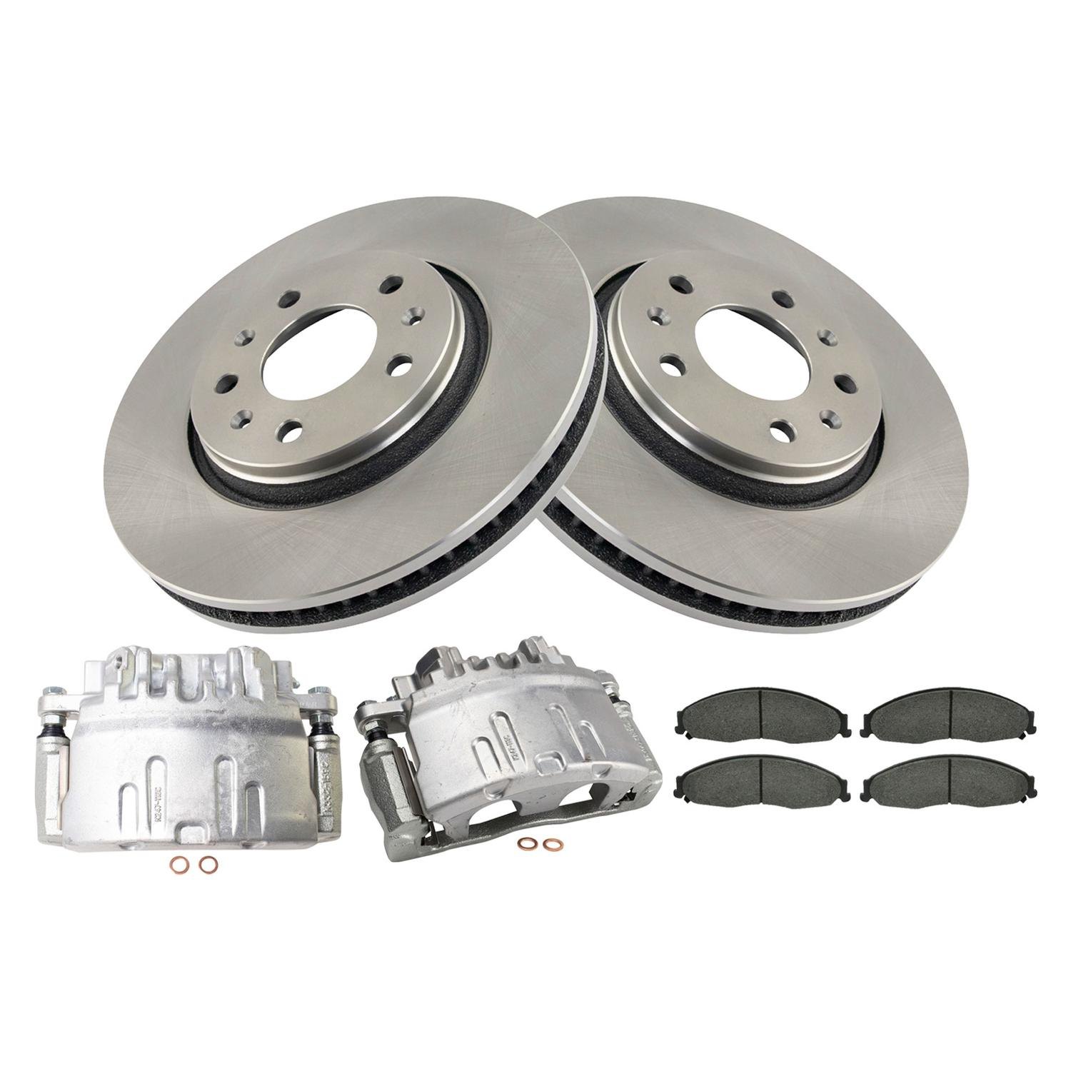 TRQ® BKA25446 - Semi-Metallic Brake Pad & Rotor Kit with Calipers