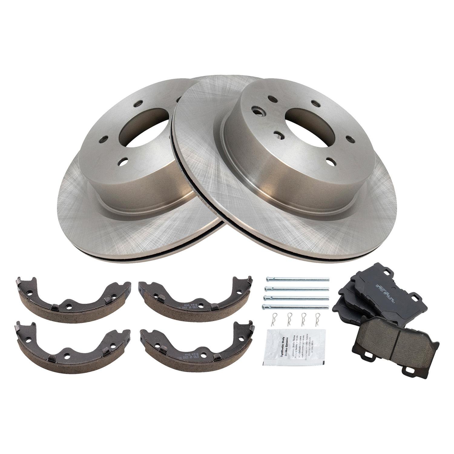 TRQ® BKA28634 - Rear Disc Brake Kit with Ceramic Pads and Shoes