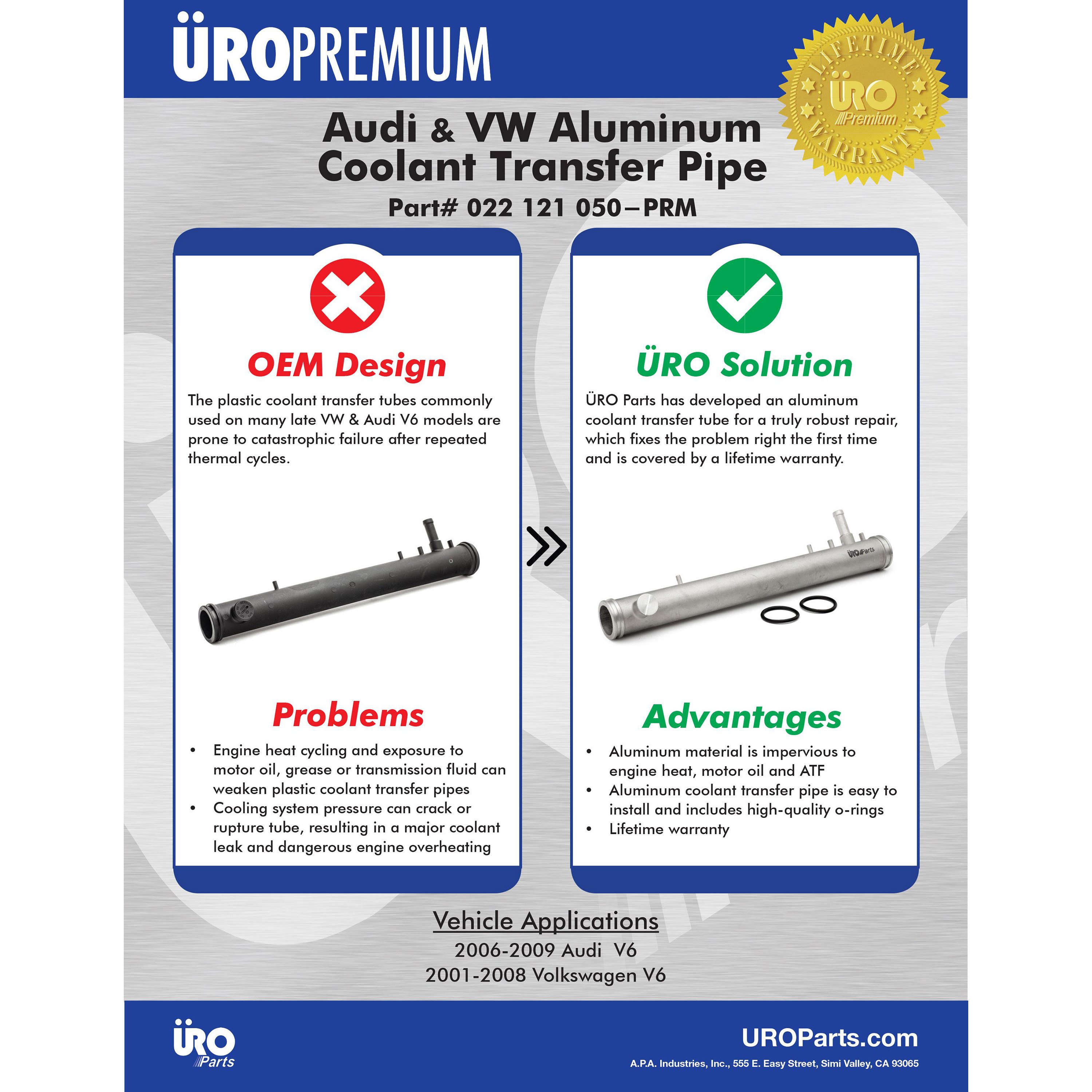 URO Parts® 022121050PRM - Engine Coolant Water Pipe