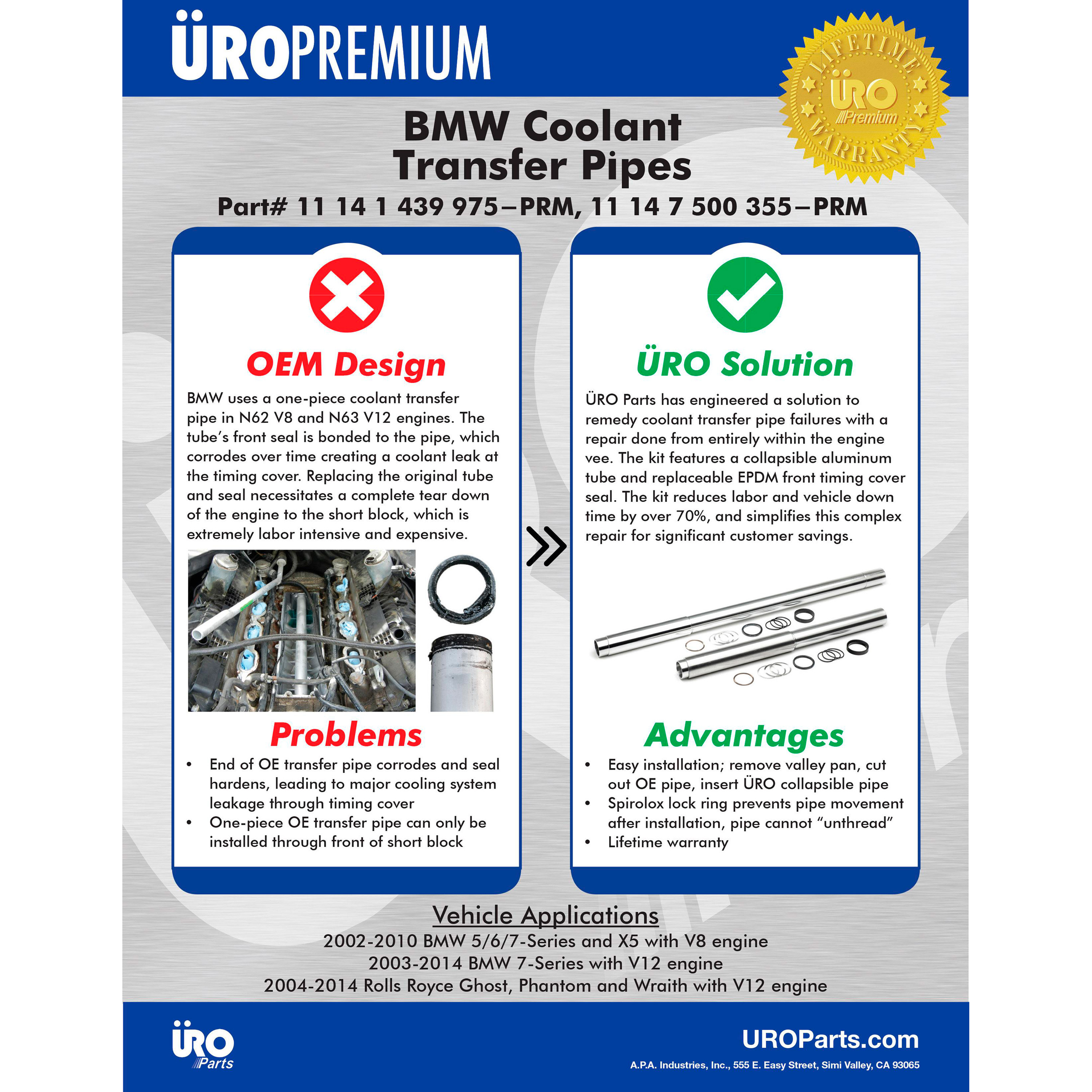 URO Parts® 11147500355PRM - Engine Coolant Water Pipe