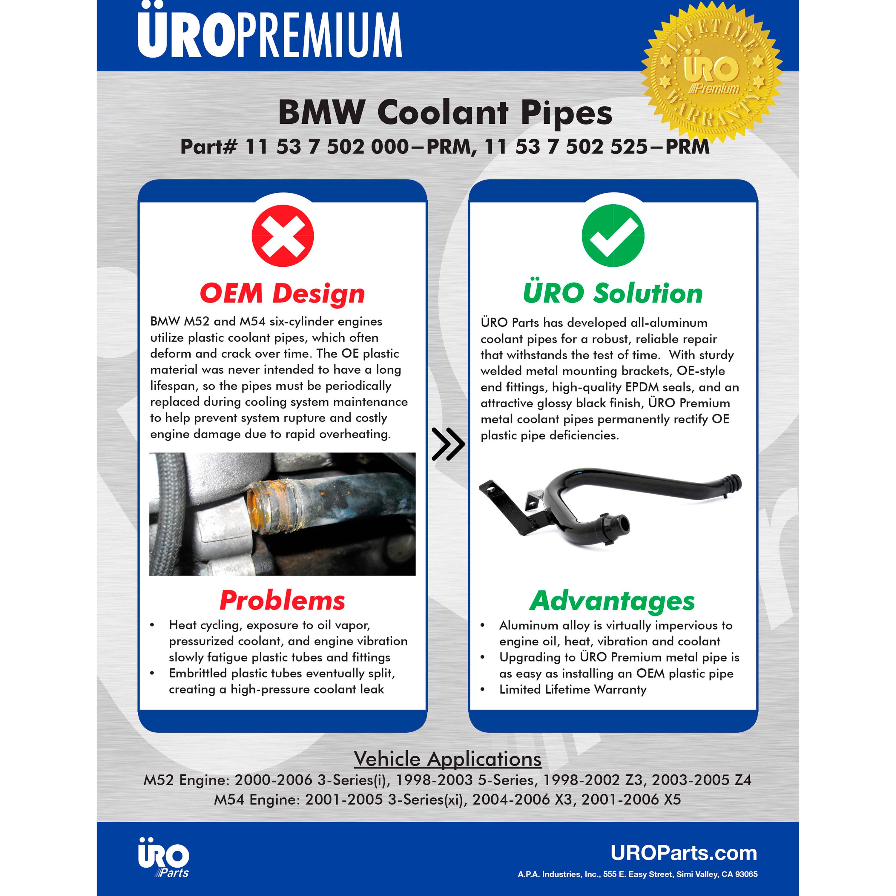 URO Parts® 11537502000PRM - Engine Coolant Water Pipe