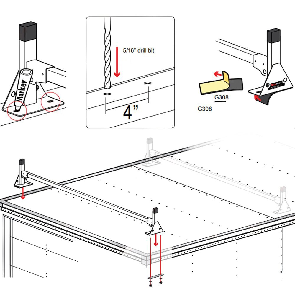 Vantech® C46003361B - H1 Series™ 3-Bar Ladder Roof Rack System for Box ...