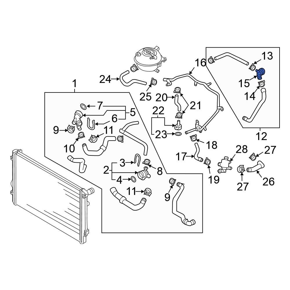 Volkswagen OE 5Q0122291BB - Left Center Radiator Coolant Hose Adapter