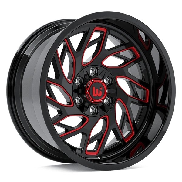 WESTERN WHEELS® MS83 Wheels - Gloss Black with Red Milled Accents Rims