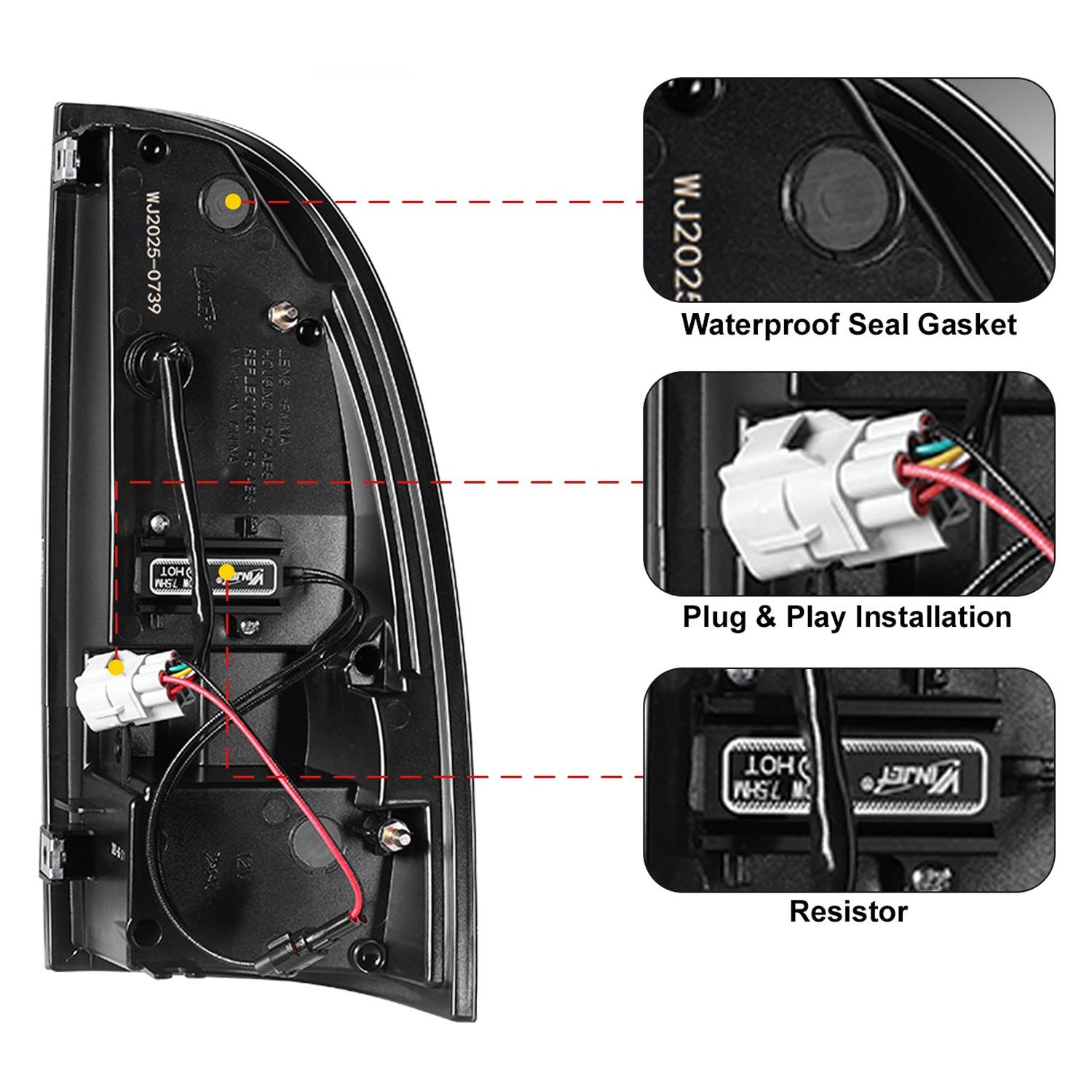 Winjet® CTWJ-0737-CR - Driver and Passenger Side Chrome/Red Fiber Optic ...