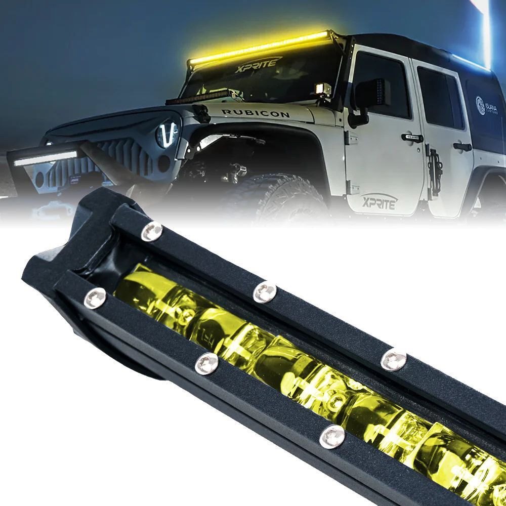 Xprite® - Ultra Thin Astro Series Flood Beam Yellow LED Light Bar -8 ...